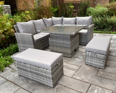 RATTAN CORNER RAISING TABLE DINING COFFEE WICKER GARDEN OUTDOOR ...