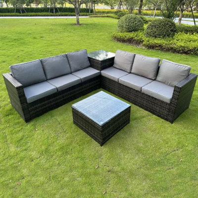 Rattan Corner Sofa Set, 6 Seater V-Sharp Padded Garden Lounge Set