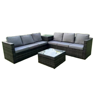 Rattan Corner Sofa Set, 6 Seater V-Sharp Padded Garden Lounge Set