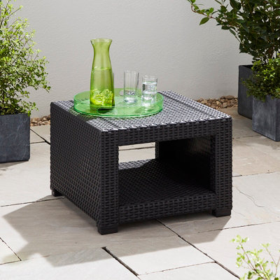 Rattan Effect Square Side Table - Graphite | DIY at B&Q