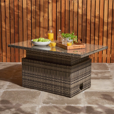 Rattan Garden Table Rising Coffee & Dining Table Patio Conservatory ...