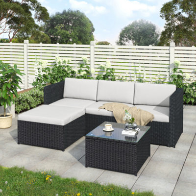 Rattan Outdoor Garden Corner Sofa Set 4 Seater Patio Furniture with Tables and Cushions