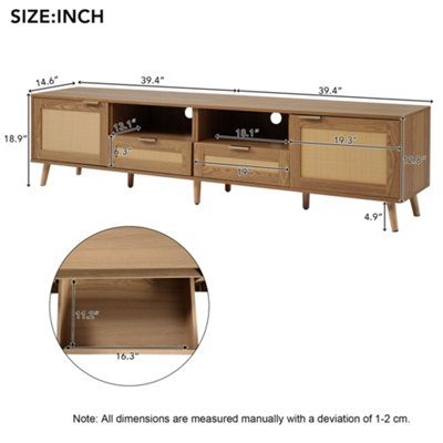 Rattan-Style TV Console for TVs Up to 90 Inches with Solid Wooden Legs ...