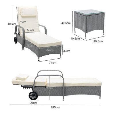 Rattan Sun loungers Set of 2 Reclining Sun Beds and Table Garden ...