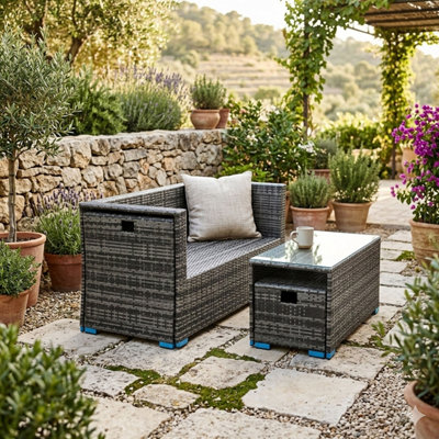 RATTAN WICKER CONSERVATORY OUTDOOR GARDEN FURNITURE SET CUBE SOFA TABLE ...