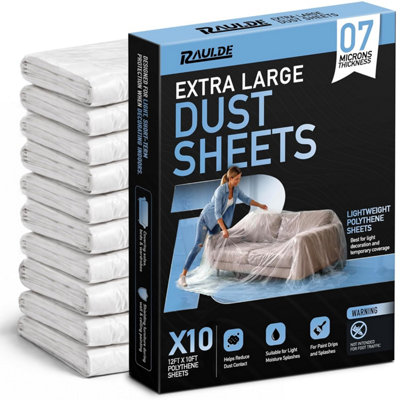 Raulde 12x10FT 10 Pack Extra Large Plastic Dust Sheets for Decorating ...