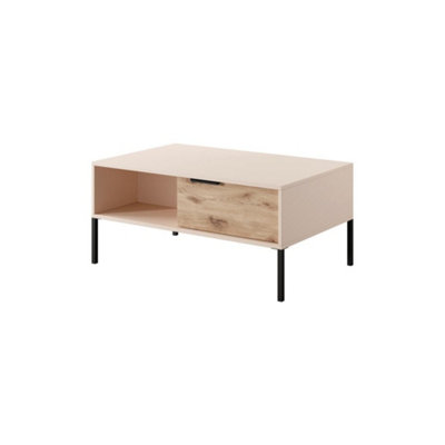 Rave Contemporary Coffee Table 2 Drawers Beige & Oak Viking Effect (H ...