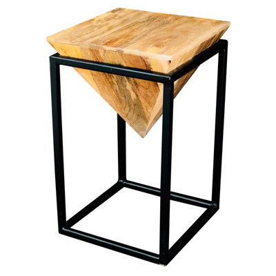 Ravi Iron Base Solild Wood Large Diamond Stool - L35 x W35 x H59 cm ...