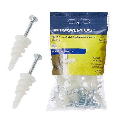 Rawl 12 x plug Nylon Self Drill Plasterboard Plug Fixings for Hollow ...