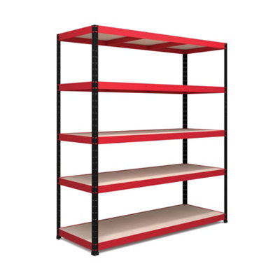 RB BOSS 5 Shelf MDF Red & Black Powder Coated Steel Shelving Unit (H ...