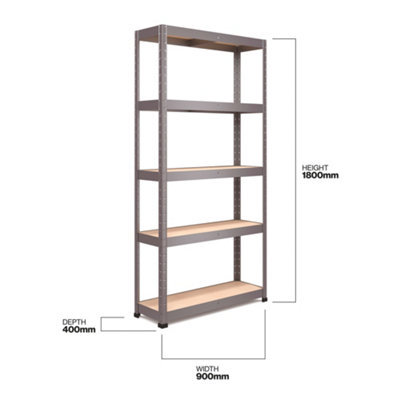 RB BOSS Garage Shelving Unit 5 Shelf MDF Galvanised Steel (H)1800mm (W ...