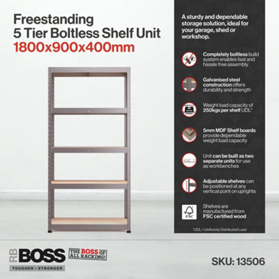 RB BOSS Garage Shelving Unit 5 Shelf MDF Galvanised Steel (H)1800mm (W ...