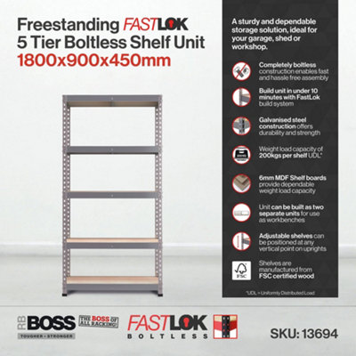 RB BOSS Garage Shelving Unit FastLok 5 Shelf MDF Galvanised Steel (H ...