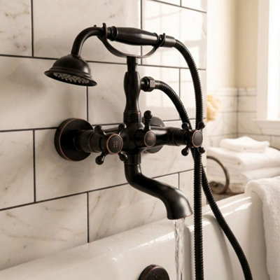 Rea Vintage Bath Tap Mixer Bathroom Faucet Retro Old Black with Shower Head