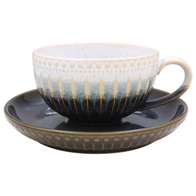 Reactive Glaze Cup and Saucer Set Artisan Tea Cup Modern Drinkware