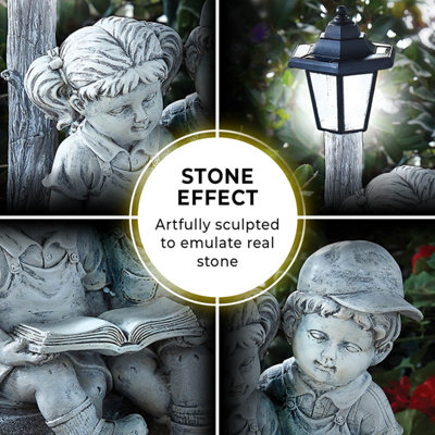 Reading Boy and Girl Statue with Solar Light, Garden Weatherproof ...