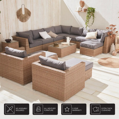 Ready assembled 14-seater deluxe polyrattan modular corner garden sofa ...