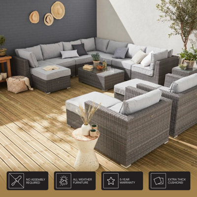 Ready assembled 14-seater deluxe polyrattan modular corner garden sofa ...