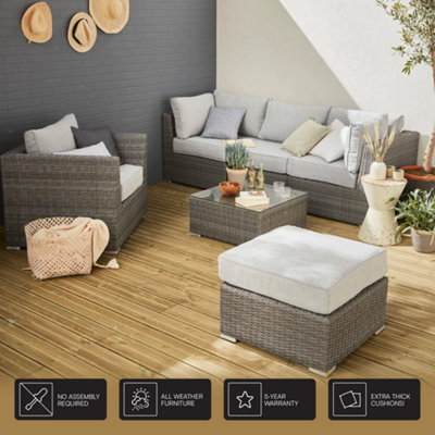 Ready assembled 5-seater deluxe polyrattan modular garden sofa set ...