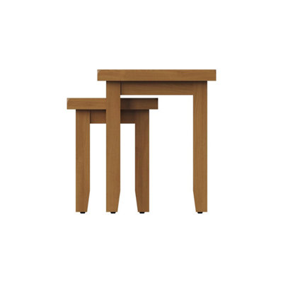 Ready Assembled Nest Of 2 Solid Oak Tables Natural Finish