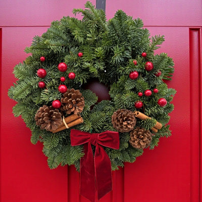 Real Christmas Wreath 10 inch Festive Red - Fresh Fir Handcrafted ...