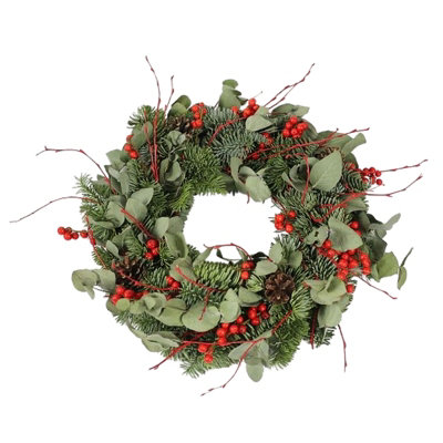 Real Christmas Wreath with Fresh Eucalyptus and Red Berries - 30cm/12 ...