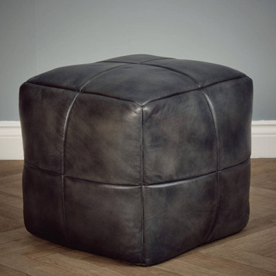 Real Genuine Leather Foot Stool Rest Poufe Grey 45cm High x 50cm Wide x ...
