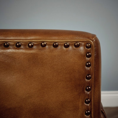 Real Genuine Leather Tub Aviator Wing Accent Arm Chair Brown Tan