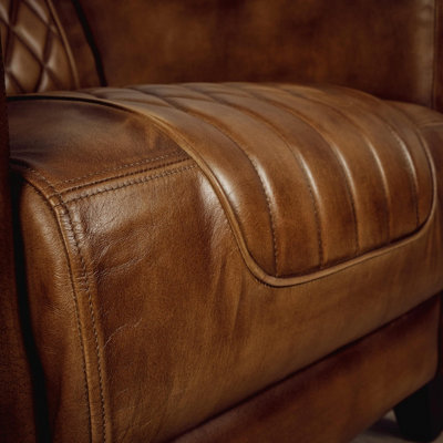 Real Genuine Leather Tub Aviator Wing Accent Arm Chair Brown Tan