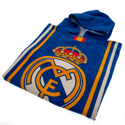 Real Madrid CF Childrens/Kids Crest Hooded Towel White/Blue/Gold (One Size)