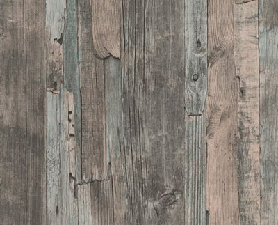 REALISTIC TEXTURED OLD WOOD PANEL WALL FEATURE WALLPAPER A.S.CREATION ...