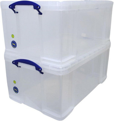 Really Useful Box 64 Litre Rectangular Plastic Storage Box Clear, Pack ...