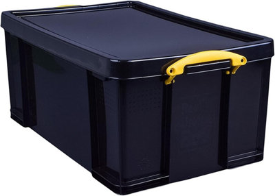 Really Useful Box 64L Solid Black with Yellow Handle Storage Box Clear