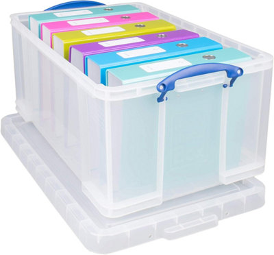Really Useful Box 64L Solid Black with Yellow Handle Storage Box Clear