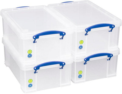 Really Useful Box 9 Litre Plastic Storage Box Clear ( Pack of 4 )