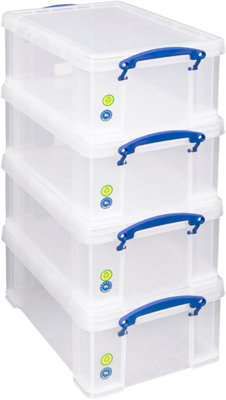 Really Useful Box 9 Litre Plastic Storage Box Clear ( Pack of 4 )