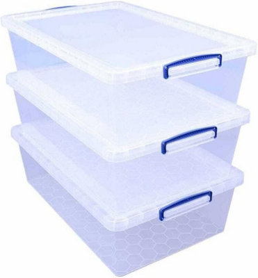 Really Useful Box Nestable Plastic Storage 43 Litre Clear (Pack of 3)