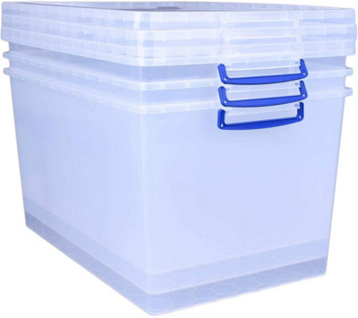 Really Useful Box Nestable Plastic Storage 83 Litre Clear (Pack of 3)