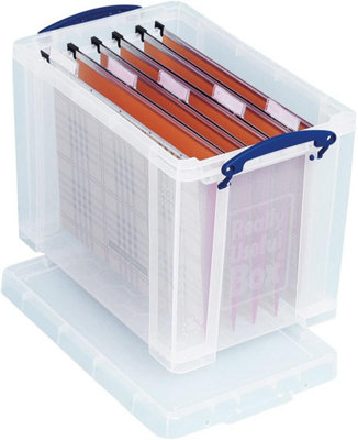 Really Useful Box Plastic Storage 24 Litre Clear with 10 x Suspension Files