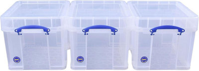 Really Useful Box Plastic Storage Bonus Pack 3x35 Litre Clear with XL Lid Clear