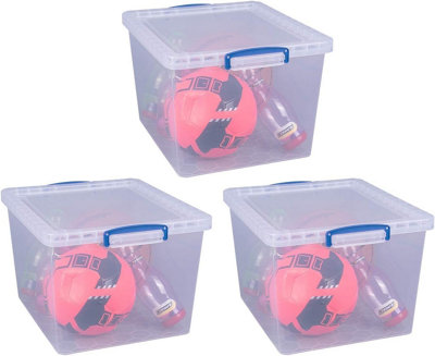 Really Useful Nestable Plastic Storage Box 33.5 Litre Clear (Pack of 3)