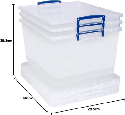 Really Useful Nestable Plastic Storage Box 33.5 Litre Clear (Pack of 3)