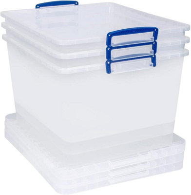 Really Useful Nestable Plastic Storage Box 33.5 Litre Clear (Pack of 3)