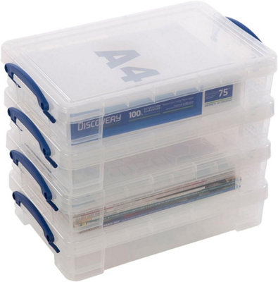 Really Useful Plastic Storage Box 4 Litre Clear and Transparent (Pack of 4)