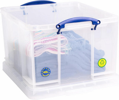 REALLY USEFUL PLASTIC STORAGE BOX 42 LITRE CLEAR