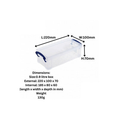 Really Useful Plastic Storage Box With Lid & Handles - 0.9 Litre Clear ...