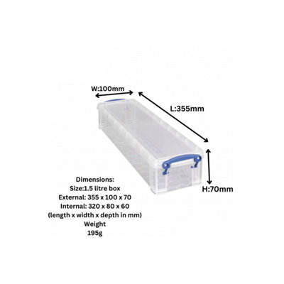 Really Useful Plastic Storage Box With Lid & Handles - 1.5 Litre Clear