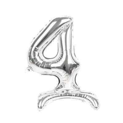 Realmax Standing Number 4 Foil Balloon Silver (One Size)