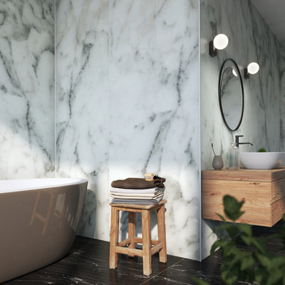 Rearo Selkie MDF Bathroom Shower Wall Panel (H)2420mm x (W)1200mm x (D ...