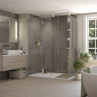 Rearo Selkie MDF Bathroom Shower Wall Panel (H)2420mm x (W)1200mm x (D ...